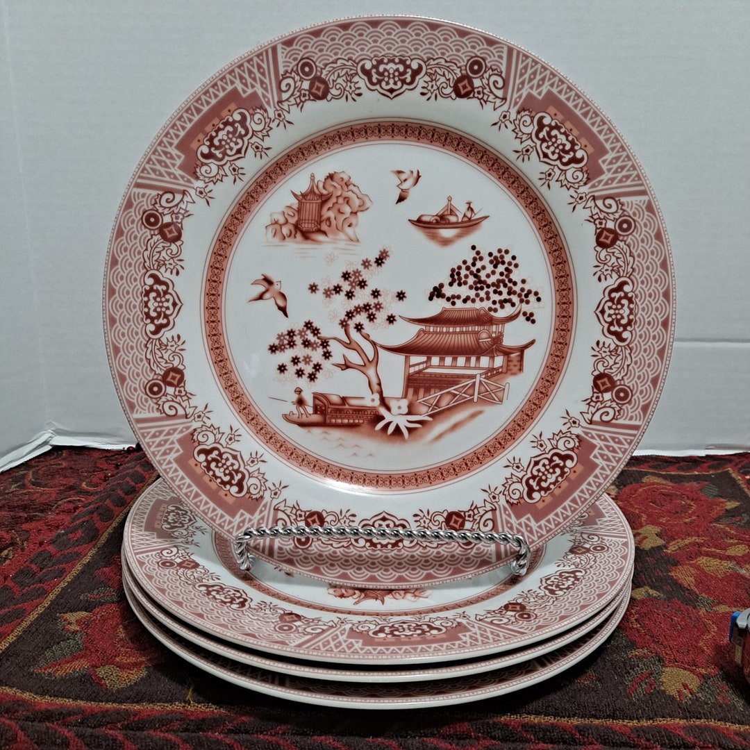 Vintage Emerald Chinese Garden Red / White Porcelain Dinner Plate 10.5 ...