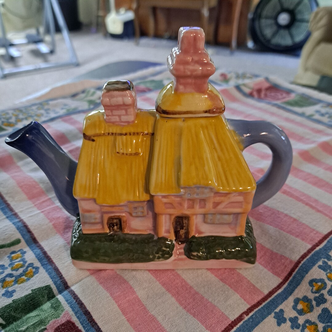Collectible Miniature Straw Roof Cottage Teapot Figurine Decor - Etsy
