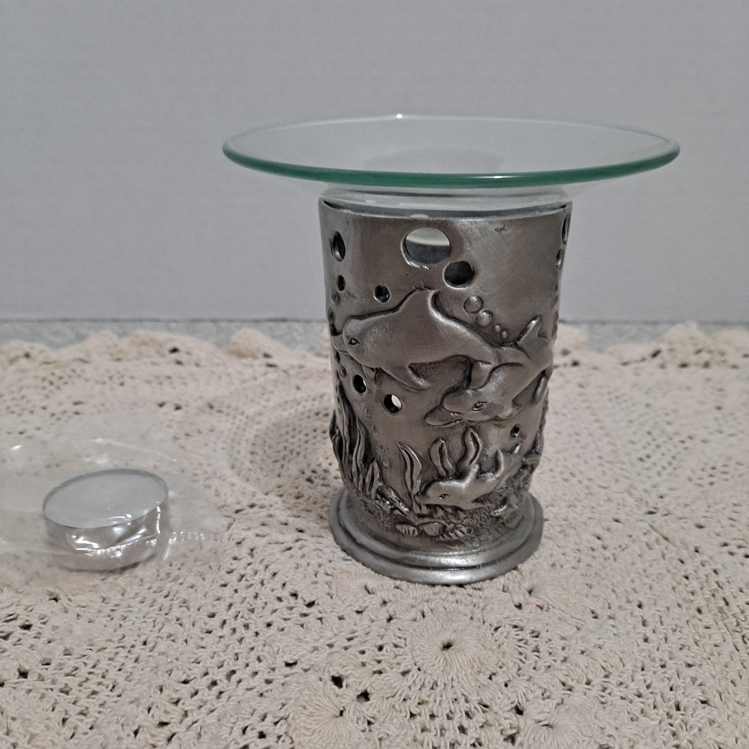 Beautiful Heavy Metal Swimming Dolphins Tealight Candle Oil / Wax ...
