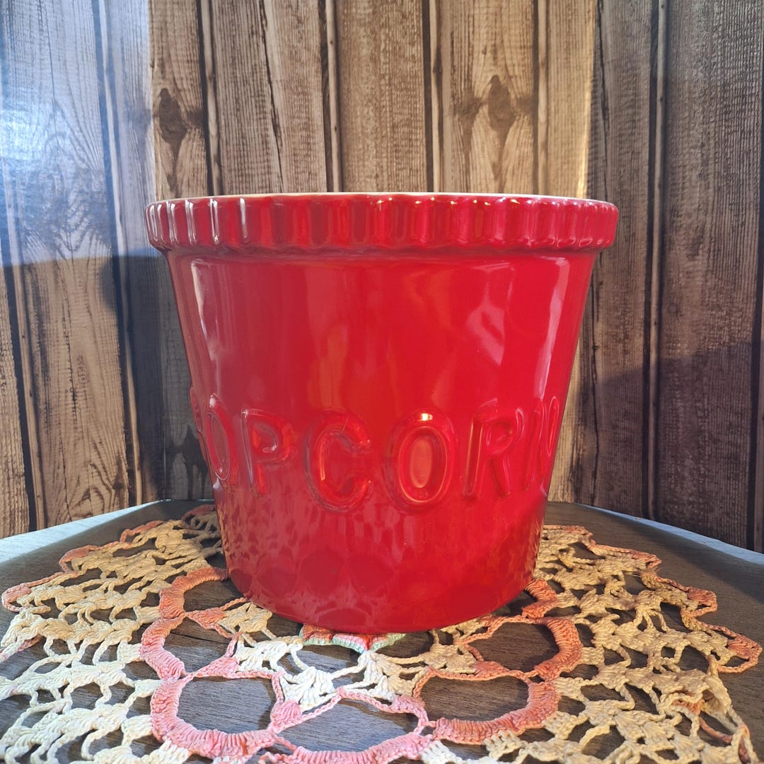 Large ''over and Back'' Red Ceramic Popcorn Tub Design Flower Pot ...