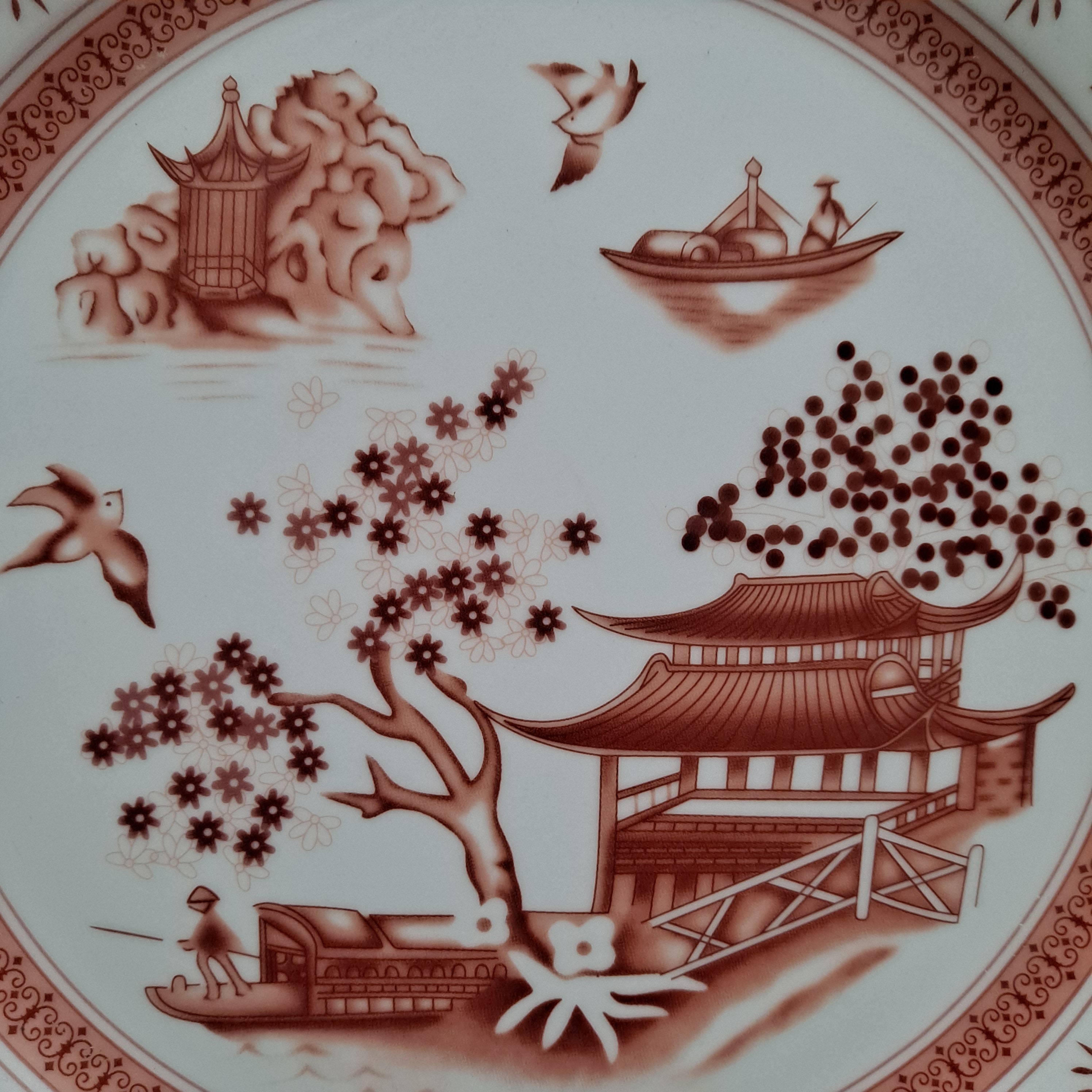Vintage Emerald Chinese Garden Red / White Porcelain Dinner Plate 10.5 ...