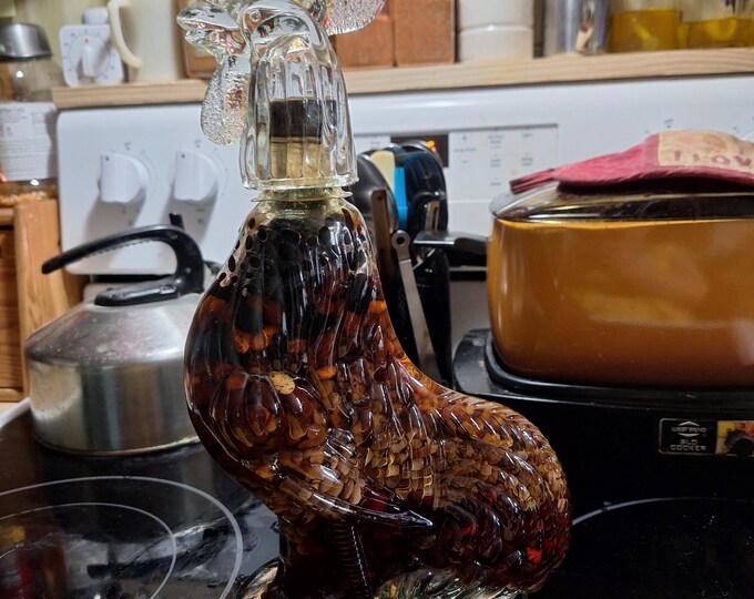 Vintage Large Tall Clear Glass Sears Rooster Chicken Decanter Holding ...