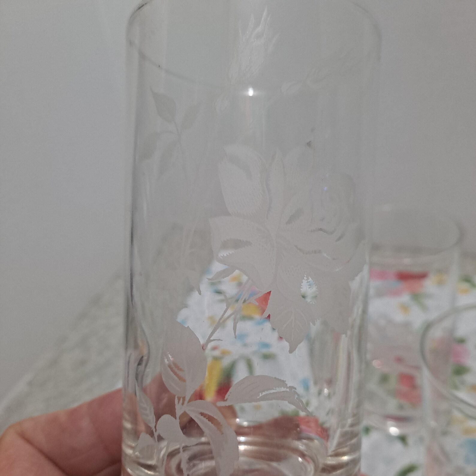 Collectible Lot of 5 Libbey White Etched Roses on Clear Drinking Glass ...