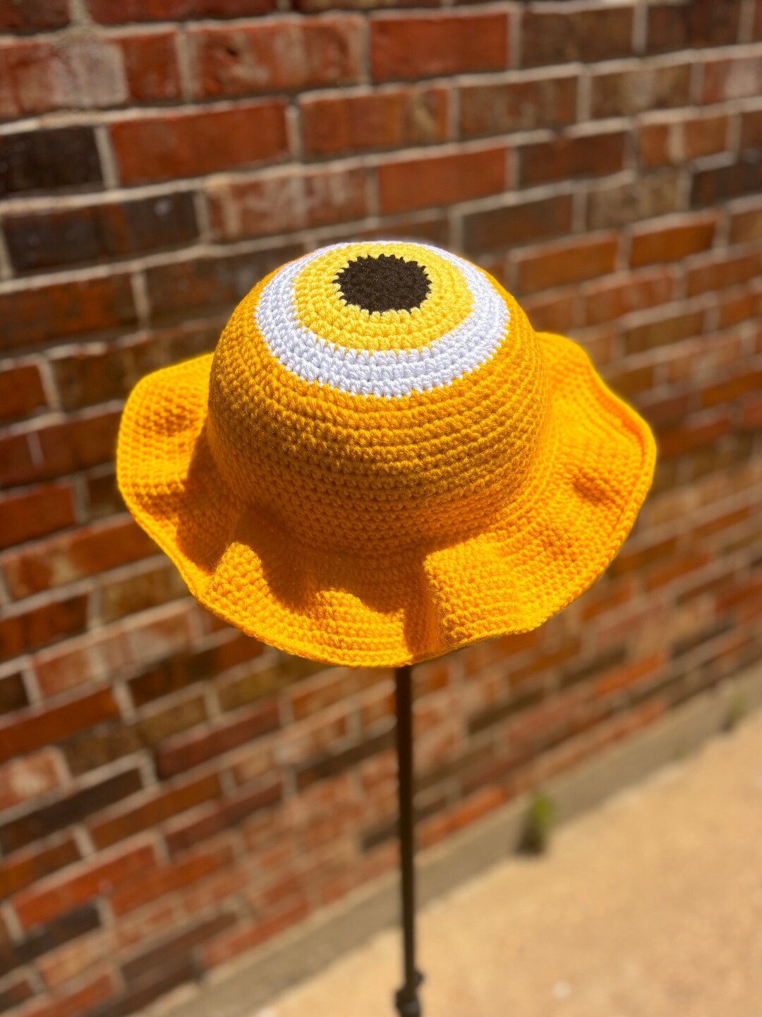 Crochet Evil Eye Hat Crochet Bucket Hat Yellow Hand Made Crochet Bucket ...