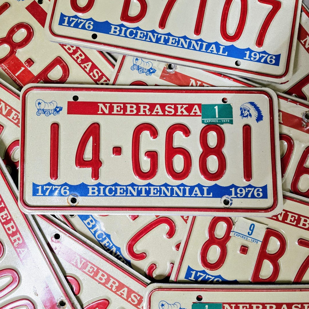 1976 NEBRASKA Bicentennial LICENSE PLATE ~ 1 Real Used Plate W/ Random ...