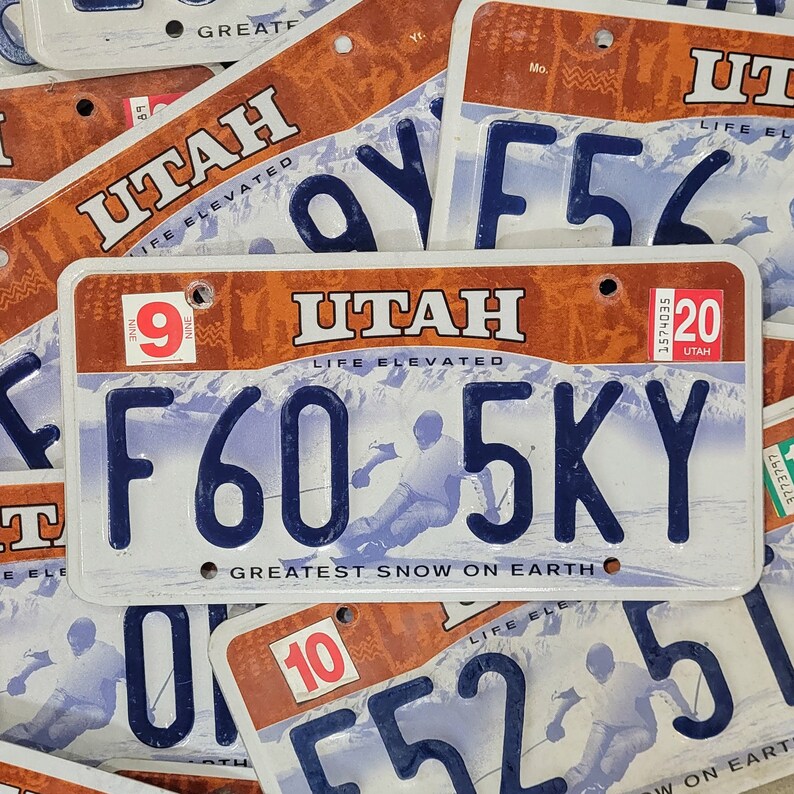 UTAH Skier License Plate - Free Shipping in USA - 1 W/ Random Letters ...