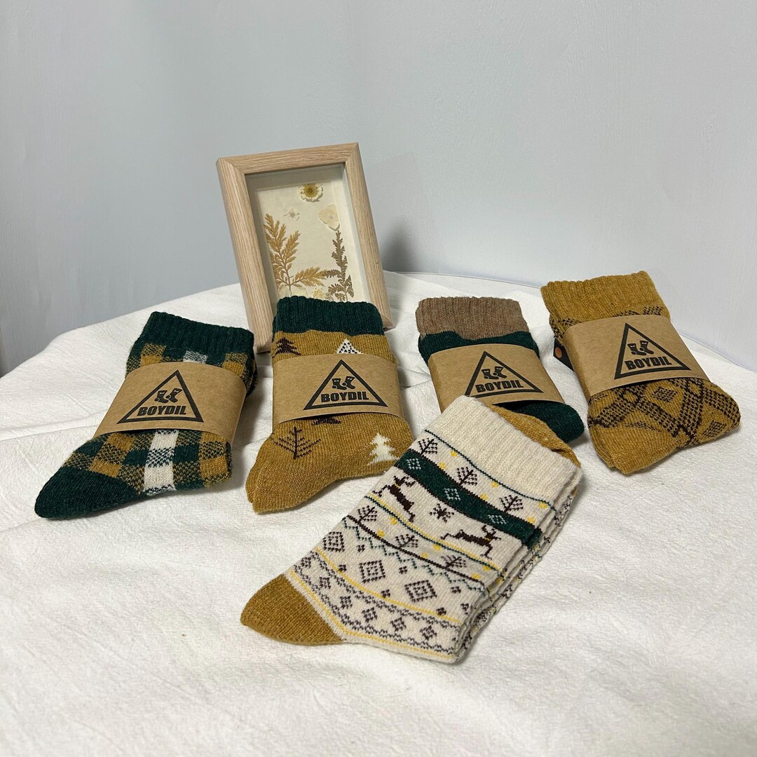 Vintage Diamond Pattern Socks, Women's Winter Padded Socks ...