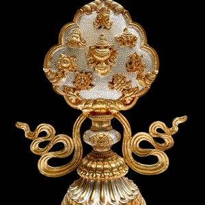 Buddhist Offering of Ashtamangala, Gold and Silver Plated With Fine ...