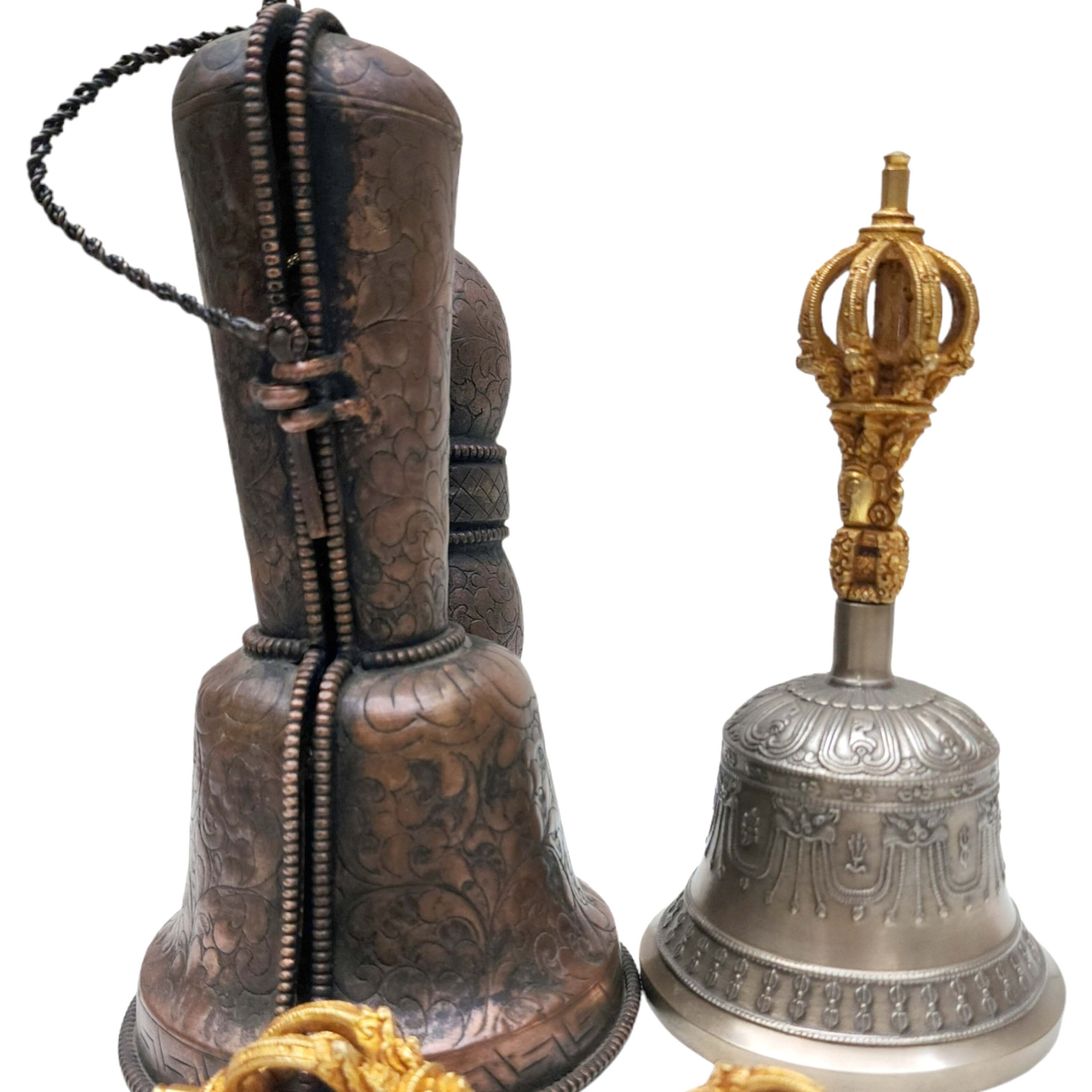 8 Inch, Bell and Dorje Vajra, With Metal Cover, Gold Plated, Master ...