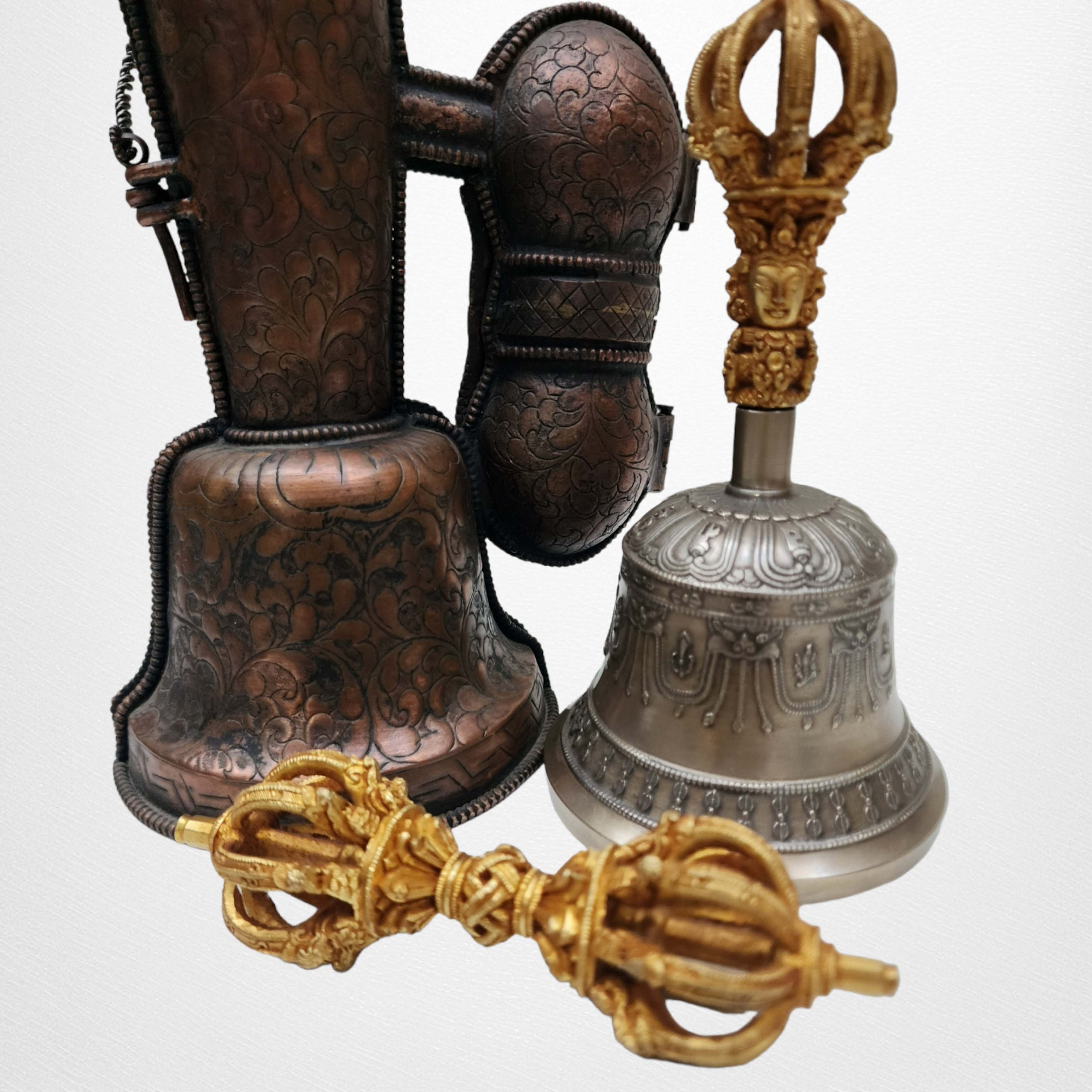 8 Inch, Bell and Dorje Vajra, With Metal Cover, Gold Plated, Master ...