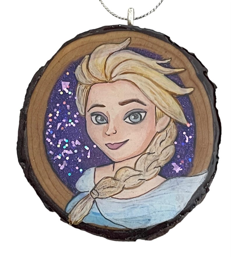 Hand-painted Elsa From Disney's Frozen - Wooden Disc Art Hanging ...