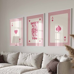 Lucky Queen Pink Poster Trio Retro Print Queen of Hearts Lucky You ...