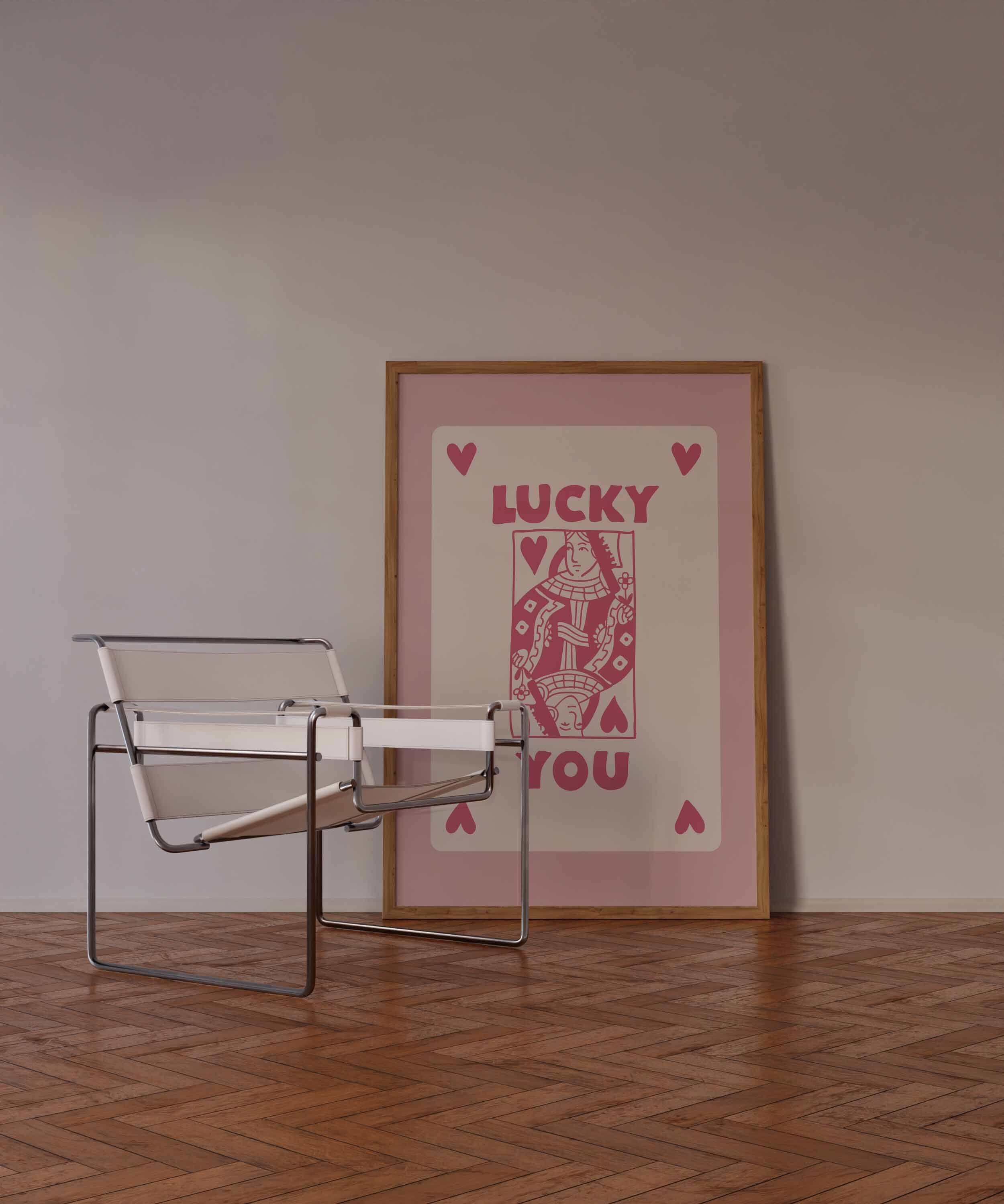 Lucky Queen Pink Poster Trio Retro Print Queen of Hearts Lucky You ...