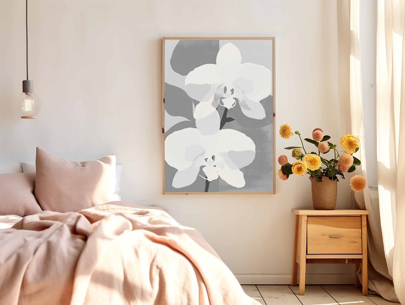 Pair of Orchids Poster Solo Black and White Home Decor Modern Flower ...