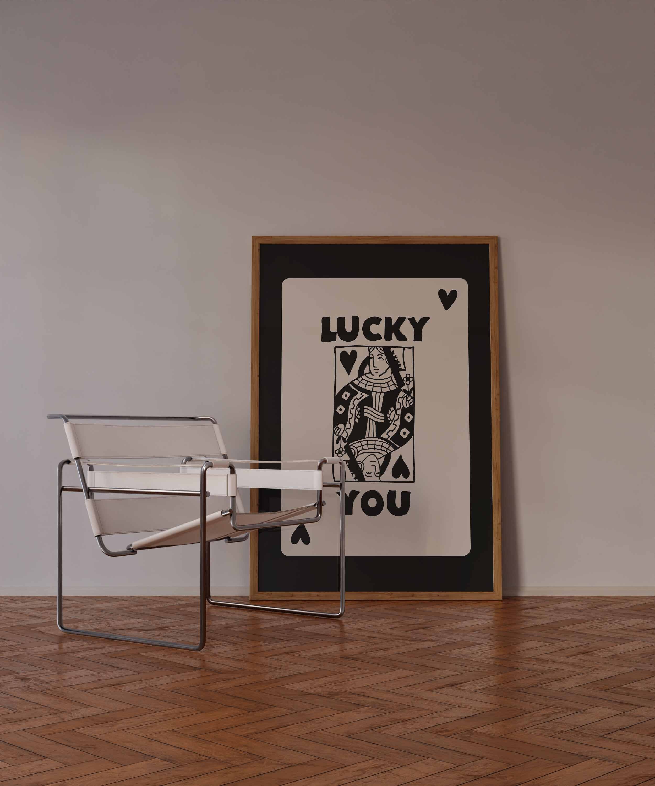 Lucky Cards Poster Set Retro Print Queen of Hearts Lucky You Poster ...