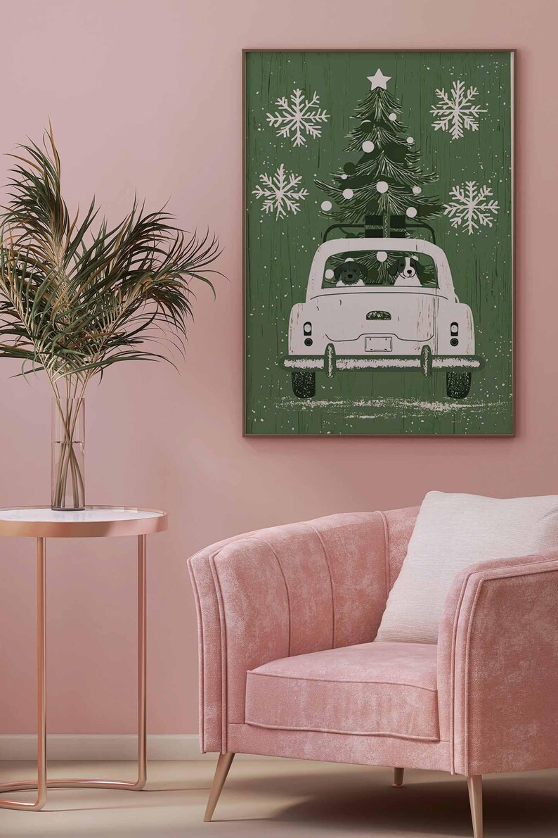 Cute Christmas Poster With Dogs Fun Holiday Wall Art for Kids Pet ...
