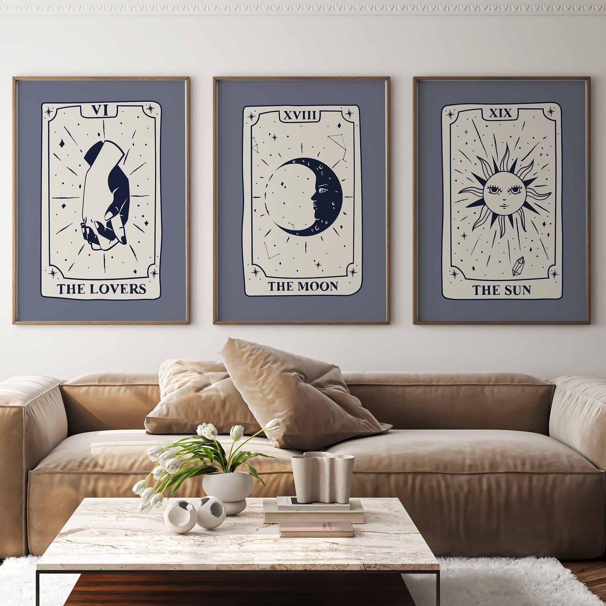 Blue Tarot Poster Trio Tarot Card Room Decor Spiritual Printable for ...