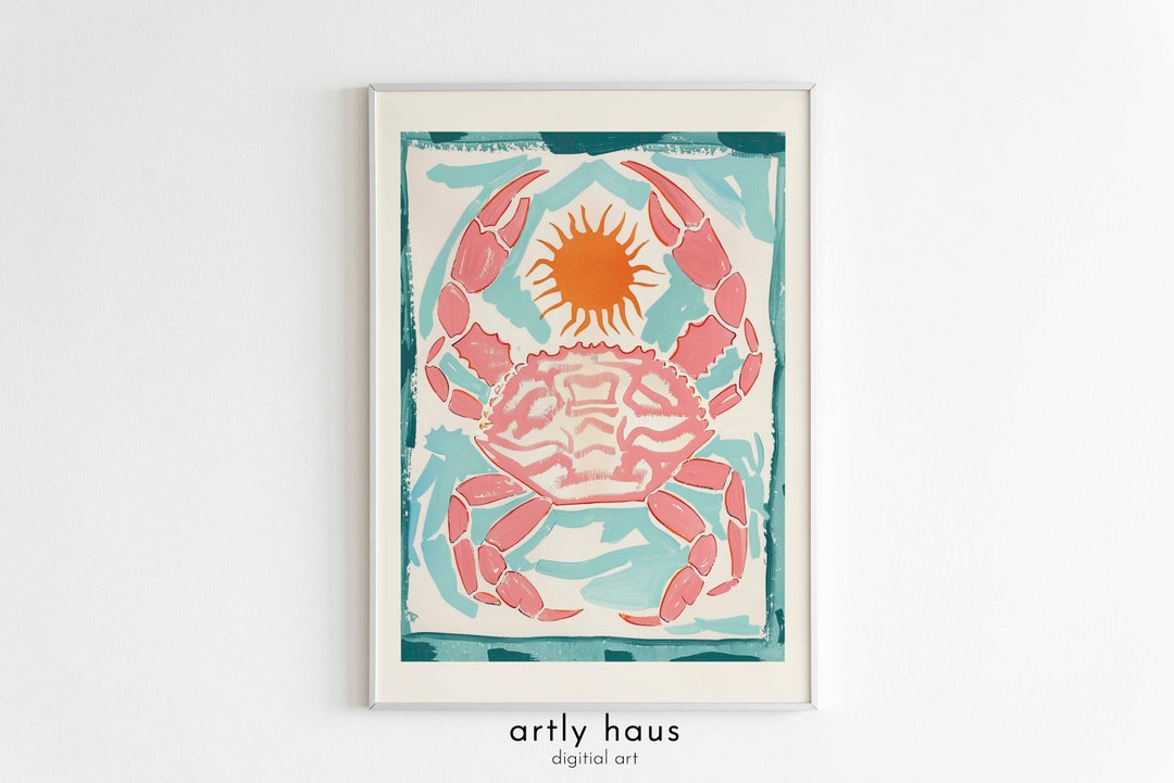 Crab Poster Coastal Beach Themed Print Tropical Wall Art for Beach ...