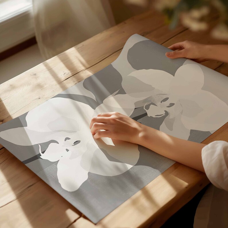 Pair of Orchids Poster Solo Black and White Home Decor Modern Flower ...