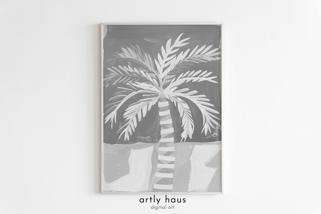 Striped Palm Tree Poster Solo Tropical Coastal Print Black and White ...