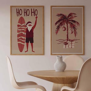 Beach Themed Christmas Poster Duo Tropical Holiday Wall Art Coastal ...