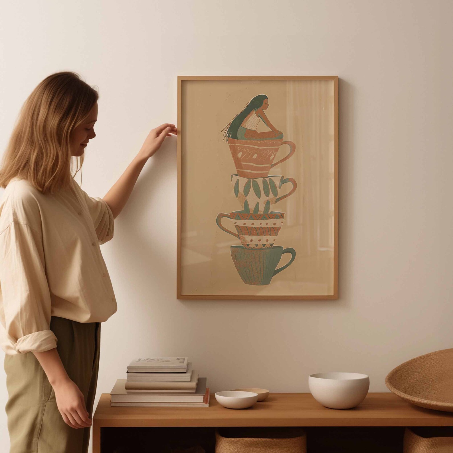 Coffee Cup Tower Poster Solo Abstract Tea and Coffee Print Fun Kitchen ...