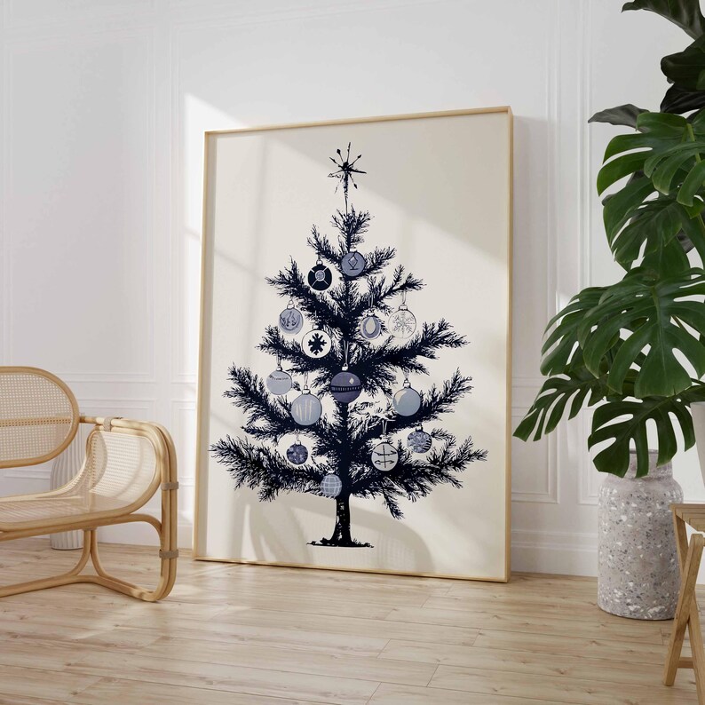 Modern Christmas Tree Poster Minimalist Holiday Wall Art Contemporary ...