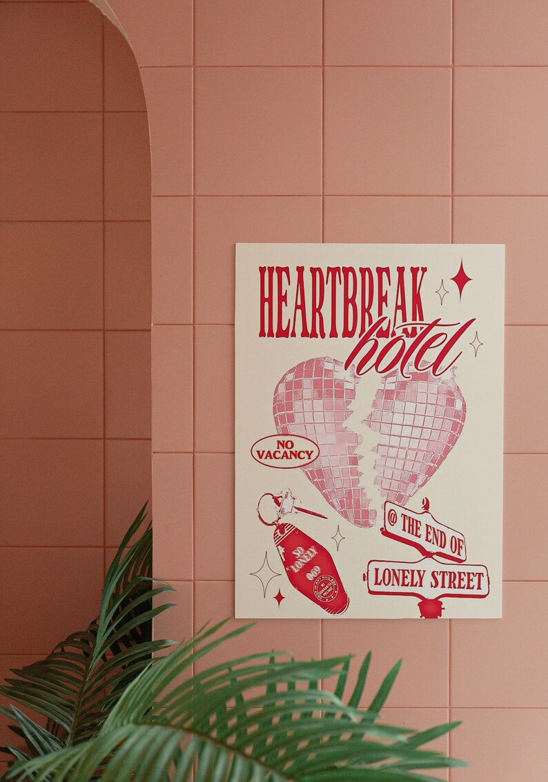 Heartbreak Hotel Vintage Wall Art Retro Text Poster Retro Print ...