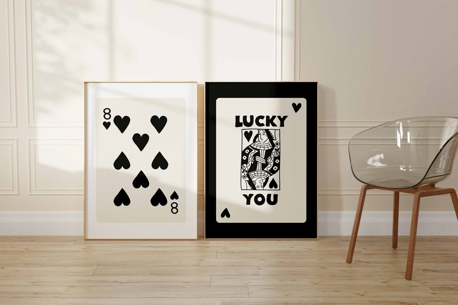 Lucky Cards Poster Set Retro Print Queen of Hearts Lucky You Poster ...