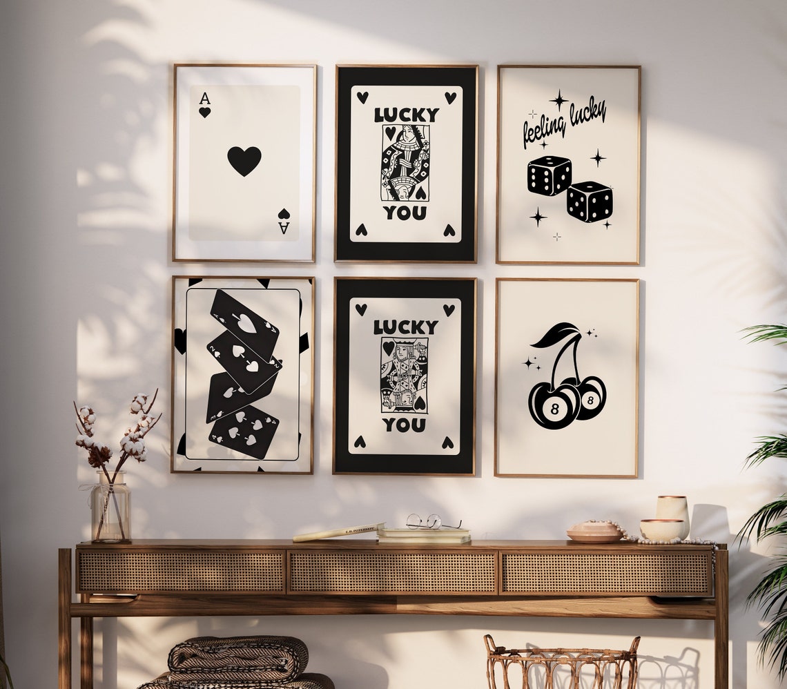 Trendy Retro Wall Art Set of 6 Retro Print Set Vintage Wall Art Lucky ...
