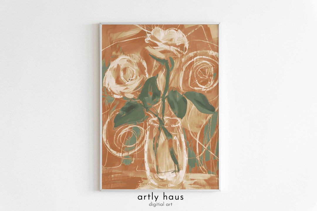 Bouquet of Roses in Chalk Poster Solo Romantic Flower Print Shabby Chic ...