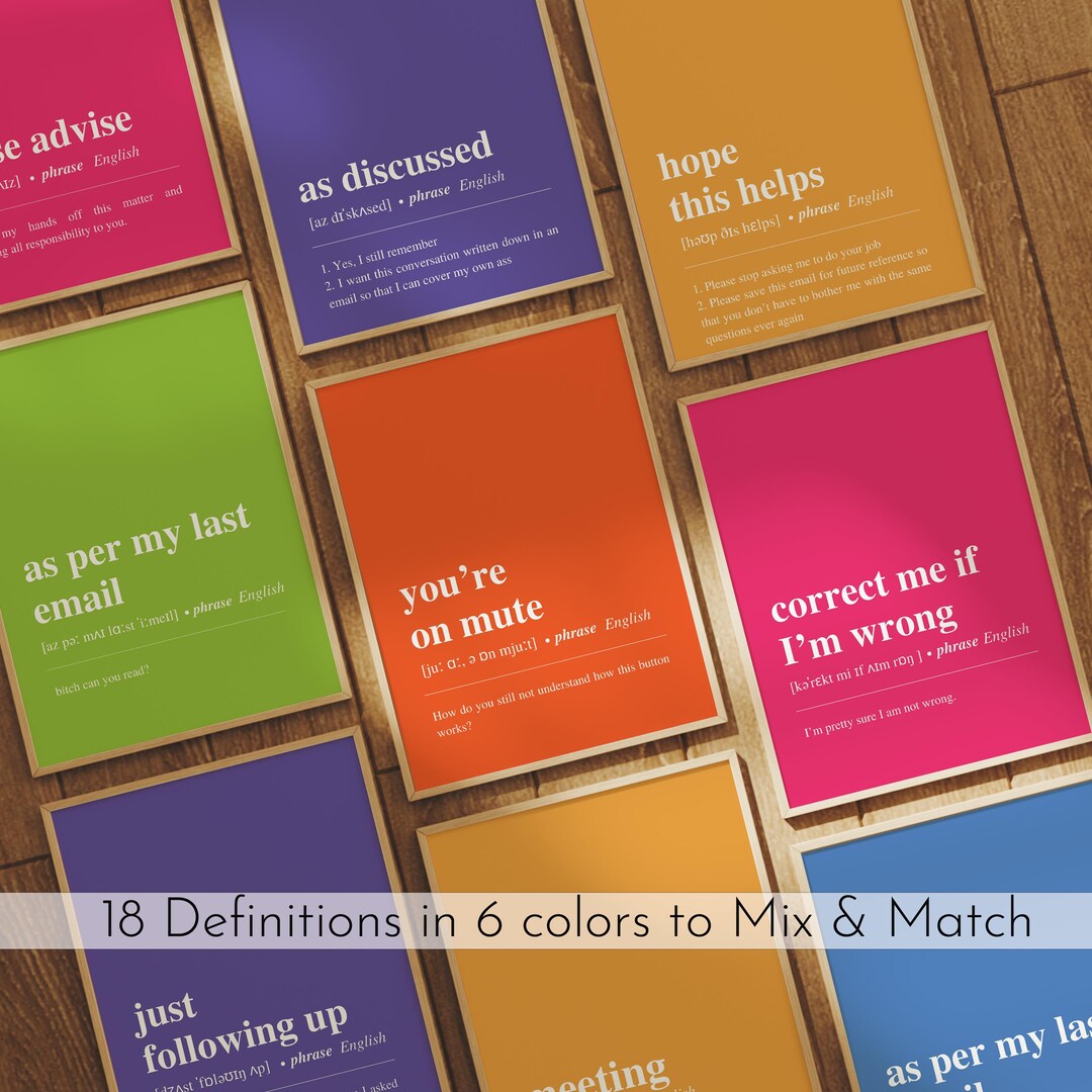 Office Print Funny Definition Art in Neon Colors Humorous Poster for ...
