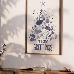 Coastal Christmas Tree Poster Tropical Holiday Decor Seaside Xmas Wall ...