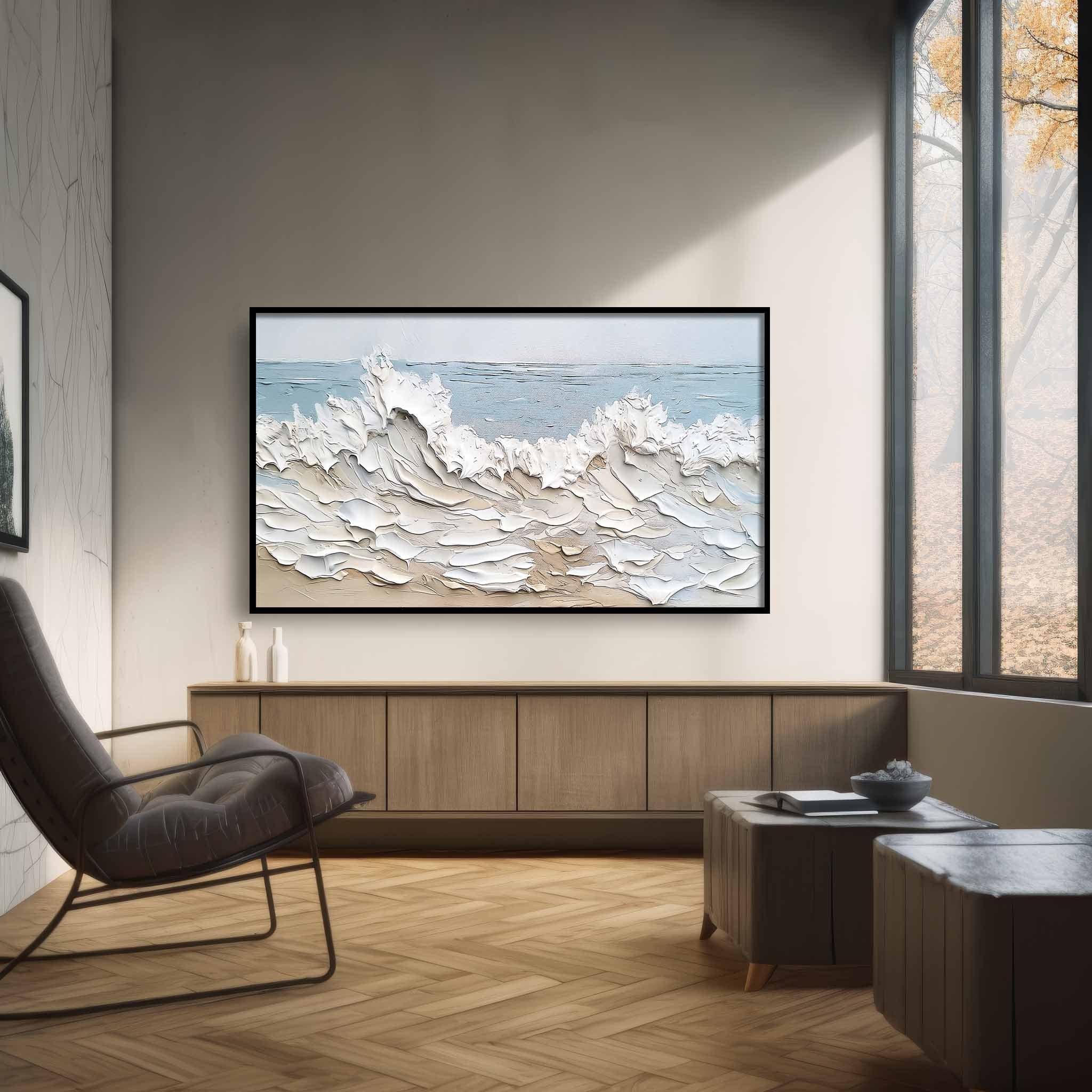 Samsung Frame TV Art Calm Shore Waves Textured Coastal Scene Serene ...