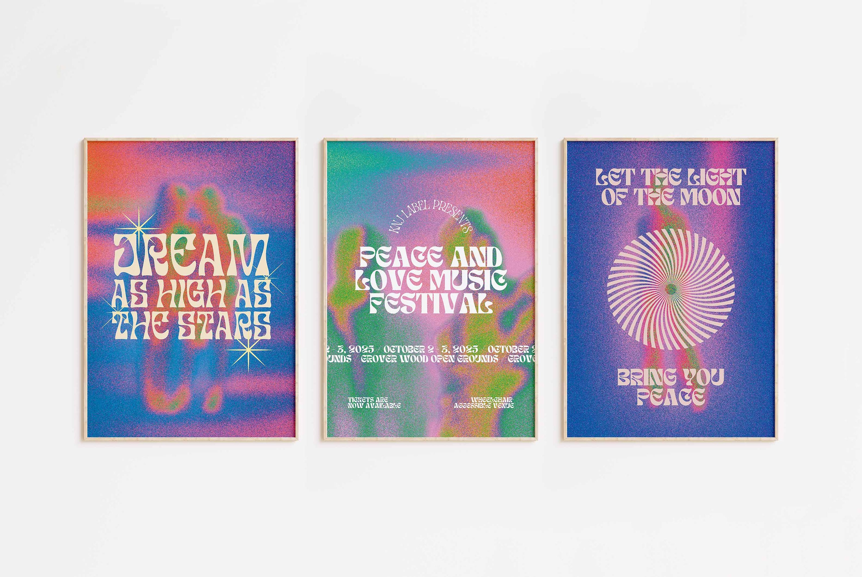 Trippy Poster Trio Psychedelic Art Retro Poster 70s Poster Trendy Wall ...