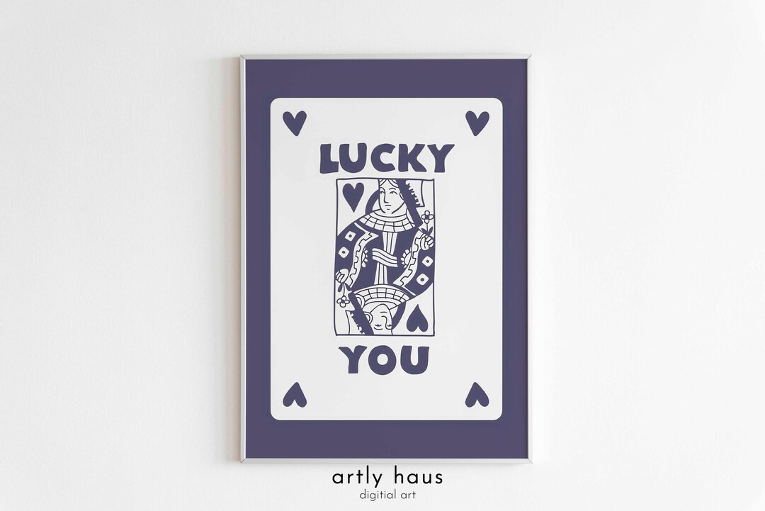 Lucky Queen of Hearts Poster Lucky Cards Printable Trendy Retro Wall ...