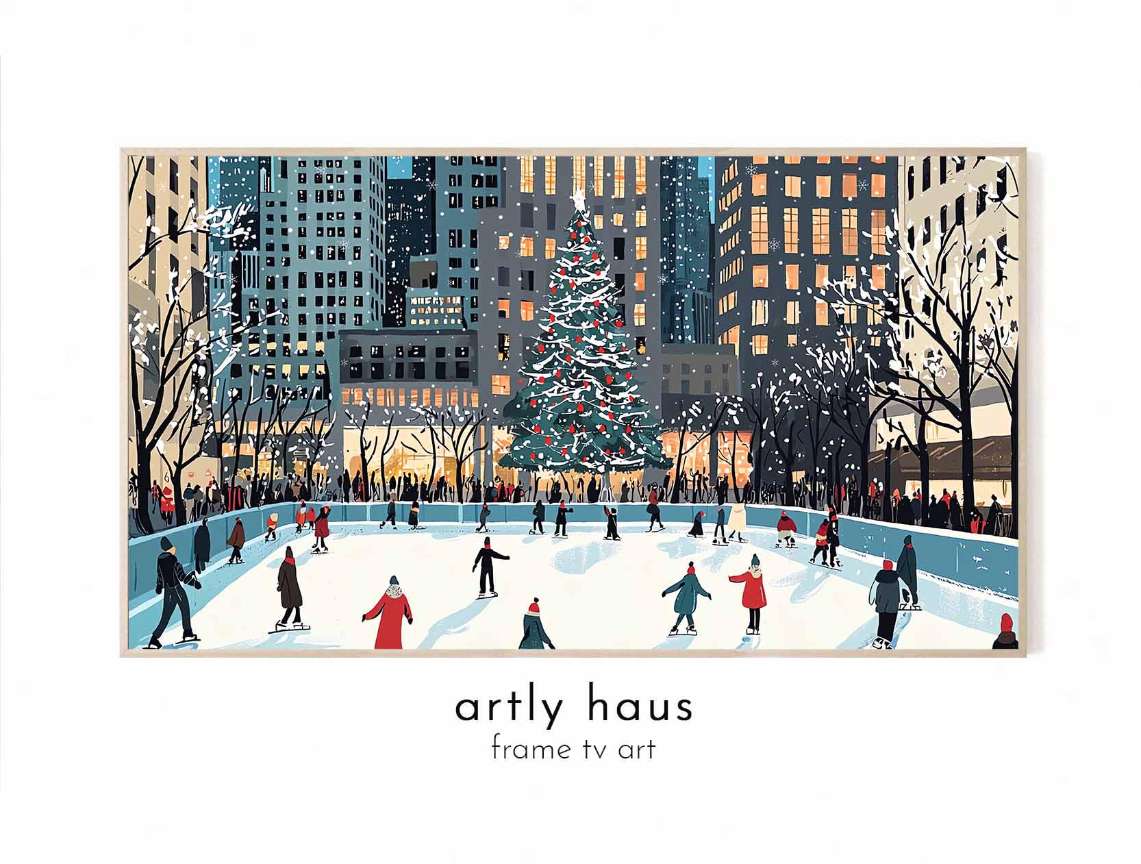 Ice Skating Artwork for Frame TV New York Winter Holiday Living Room ...