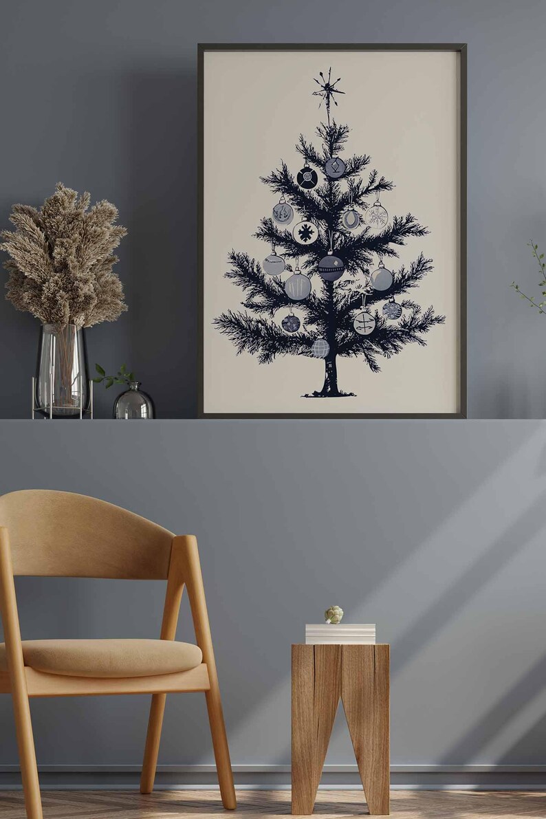 Modern Christmas Tree Poster Minimalist Holiday Wall Art Contemporary ...