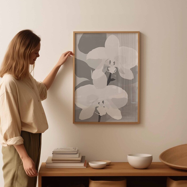 Pair of Orchids Poster Solo Black and White Home Decor Modern Flower ...