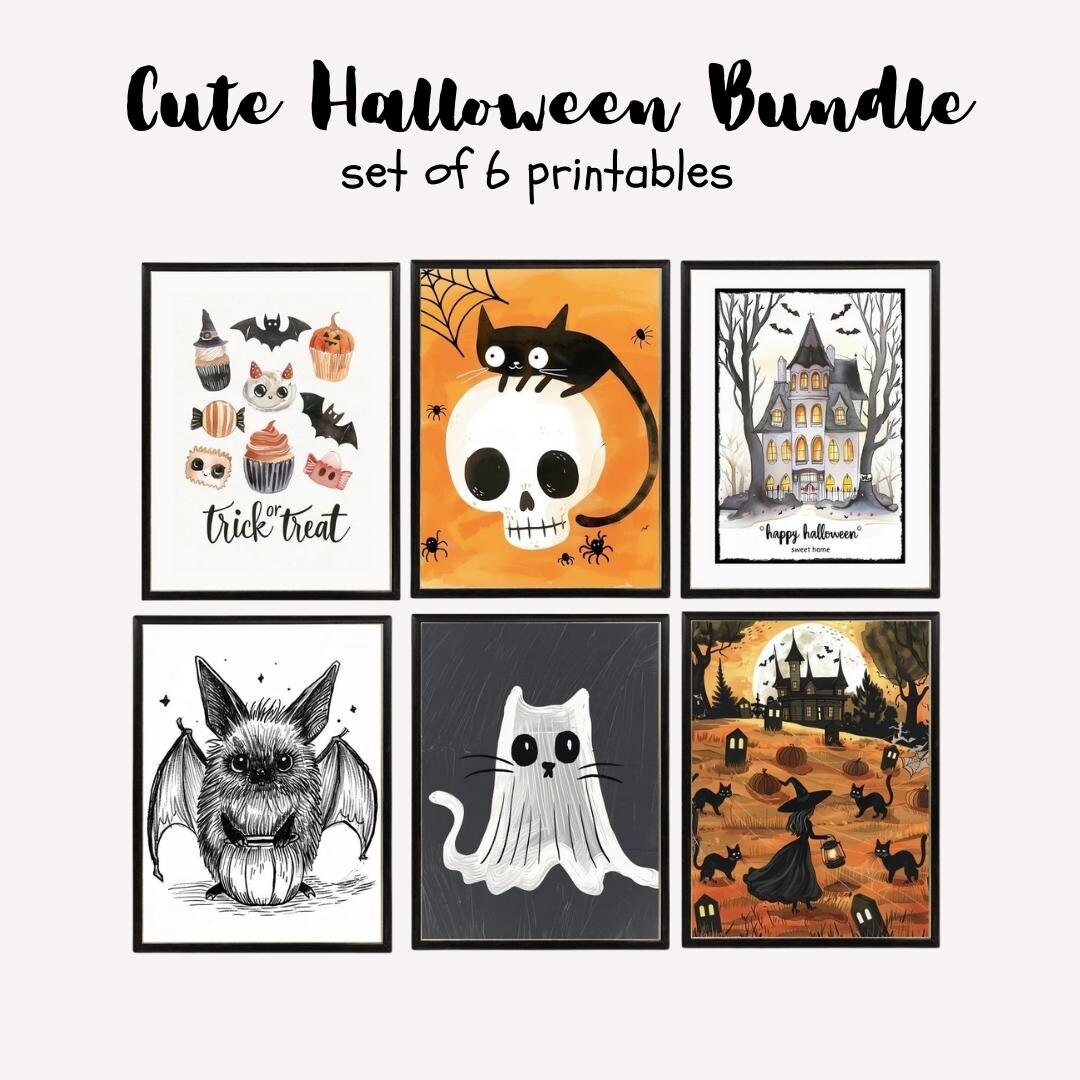 Cute Halloween Poster Set of 6 Kids Halloween Printable Nursery ...
