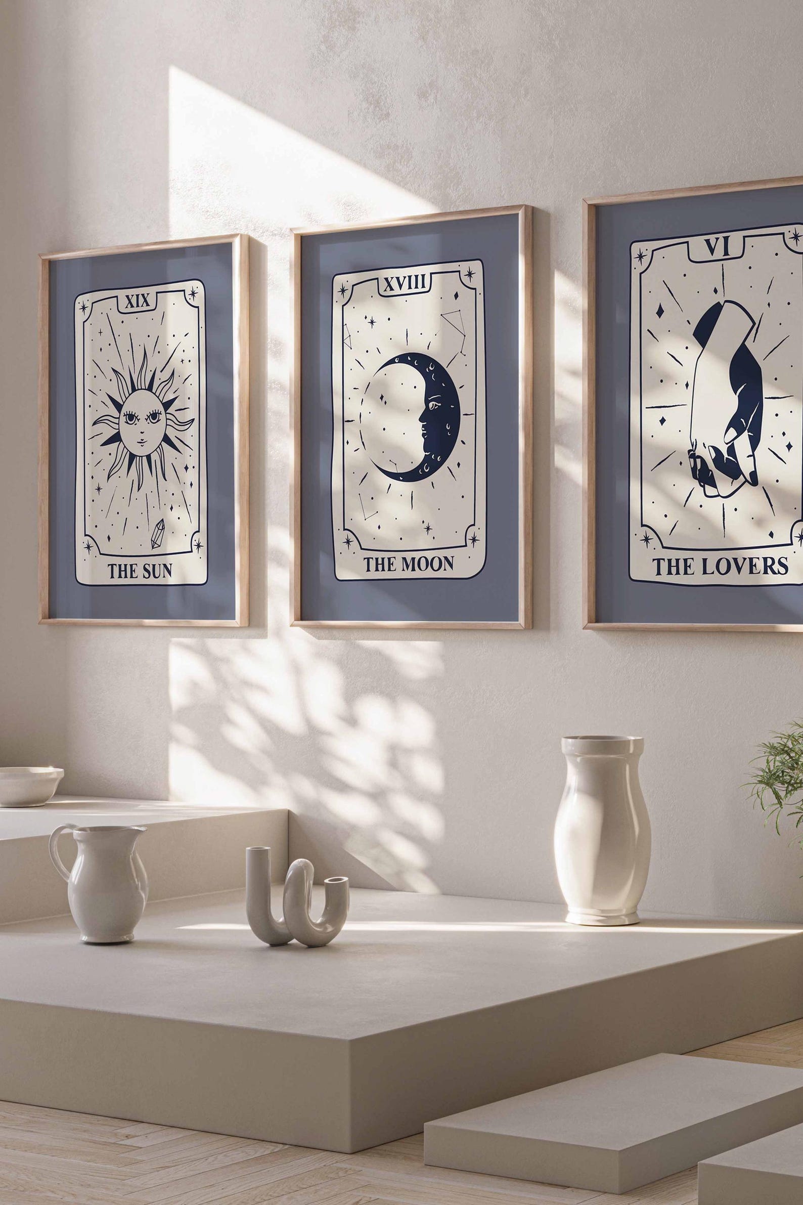 Blue Tarot Poster Trio Tarot Card Room Decor Spiritual Printable for ...