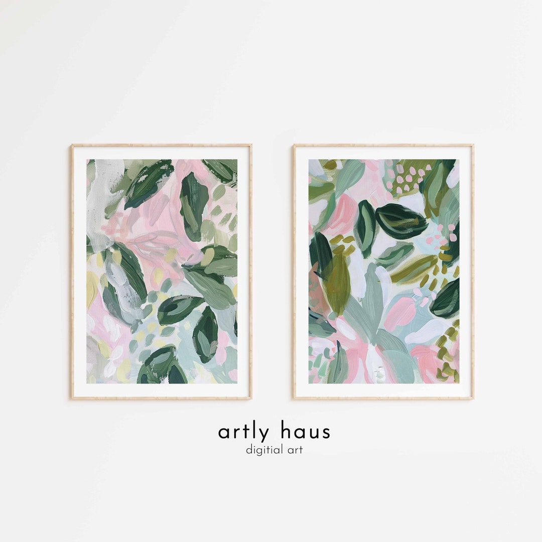 Spring Bloom Art Collection Poster Duo | Abstract Pink Botanical Poster ...