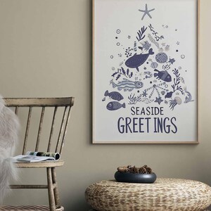 Coastal Christmas Tree Poster Tropical Holiday Decor Seaside Xmas Wall ...