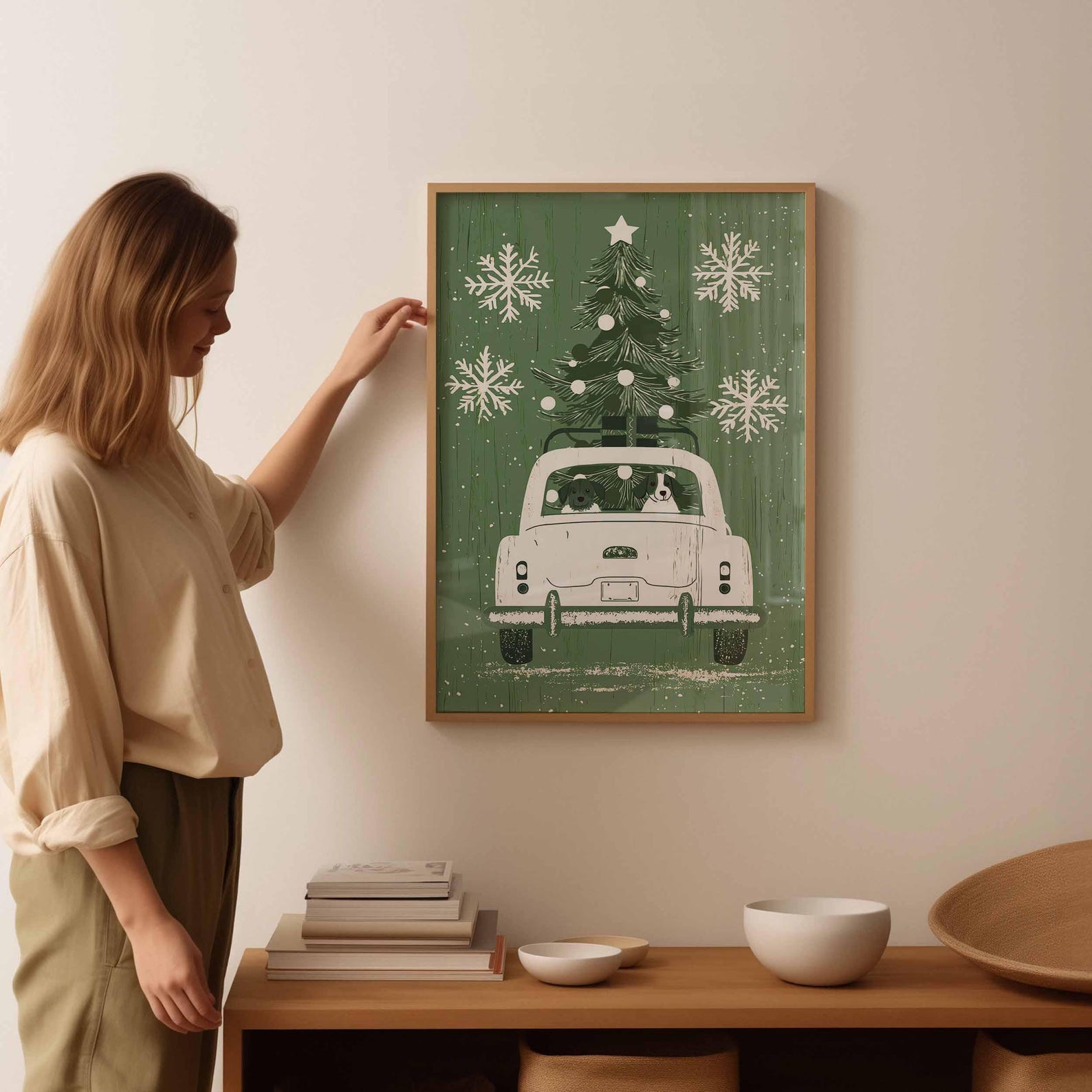 Cute Christmas Poster With Dogs Fun Holiday Wall Art for Kids Pet ...