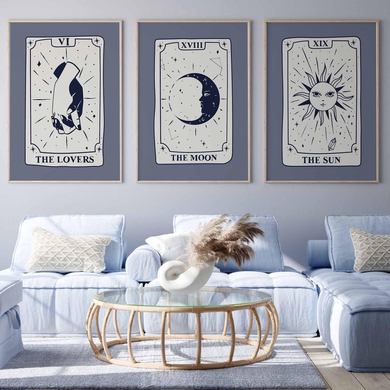 Blue Tarot Poster Trio Tarot Card Room Decor Spiritual Printable for ...