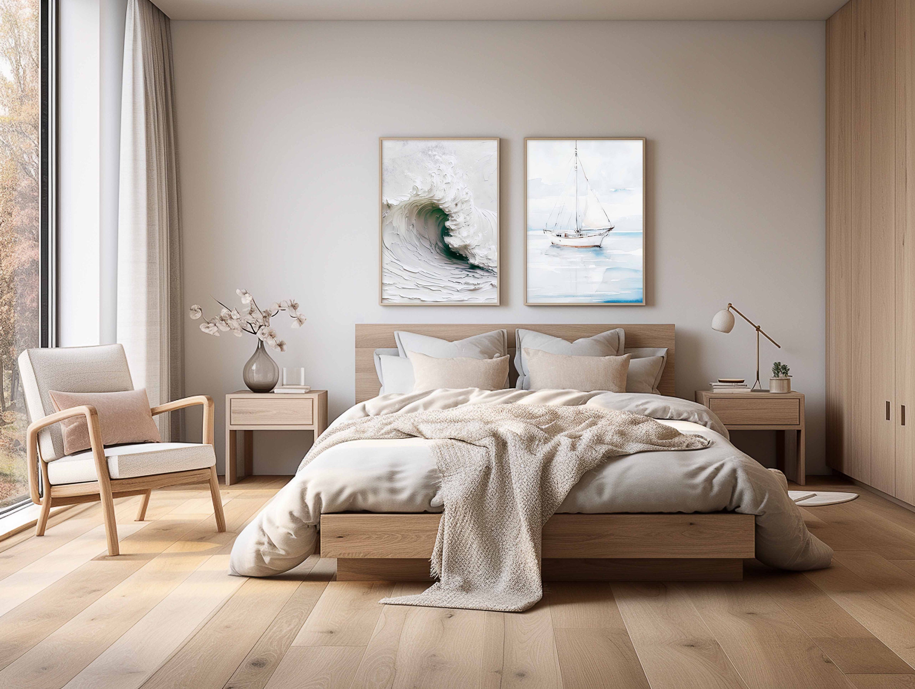 Ocean Waves Poster Duo Coastal Art Collection Poster Set of 2 Blue and ...