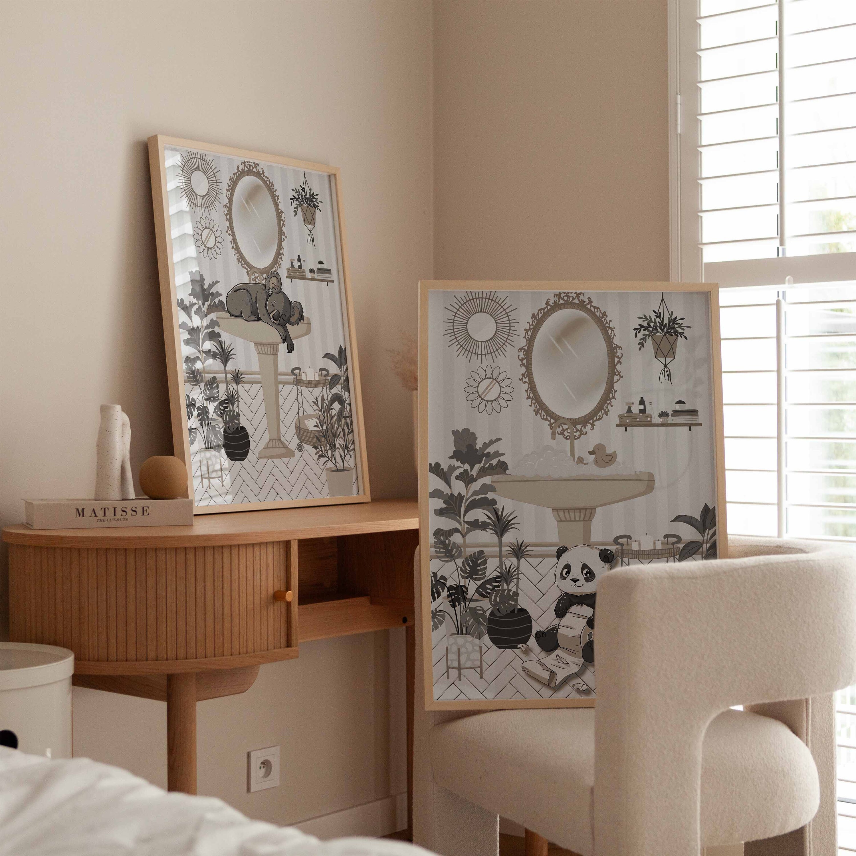 Furry Bathroom Adventure Poster Duo Koala Sleeping & Baby Panda on ...