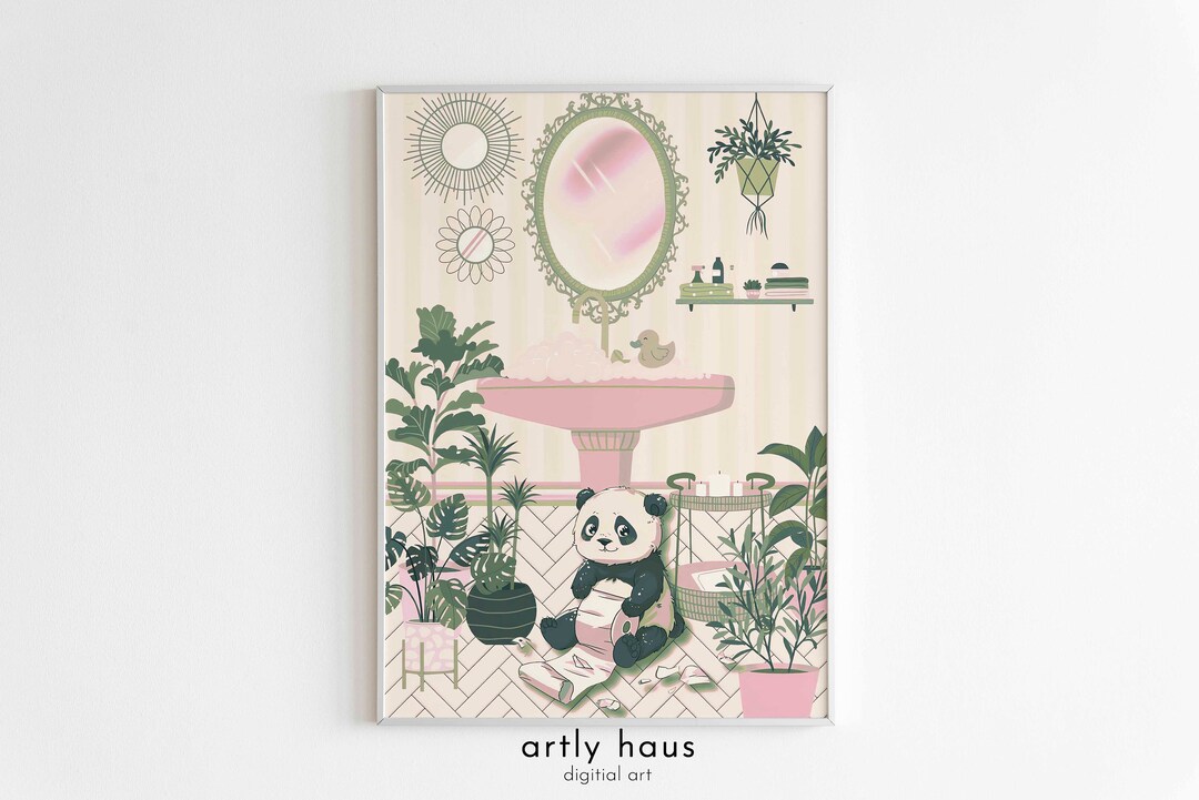 Furry Bathroom Adventure Poster Solo Baby Panda by Wash Basin Pastel ...