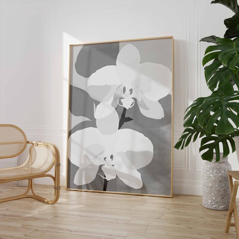 Pair of Orchids Poster Solo Black and White Home Decor Modern Flower ...