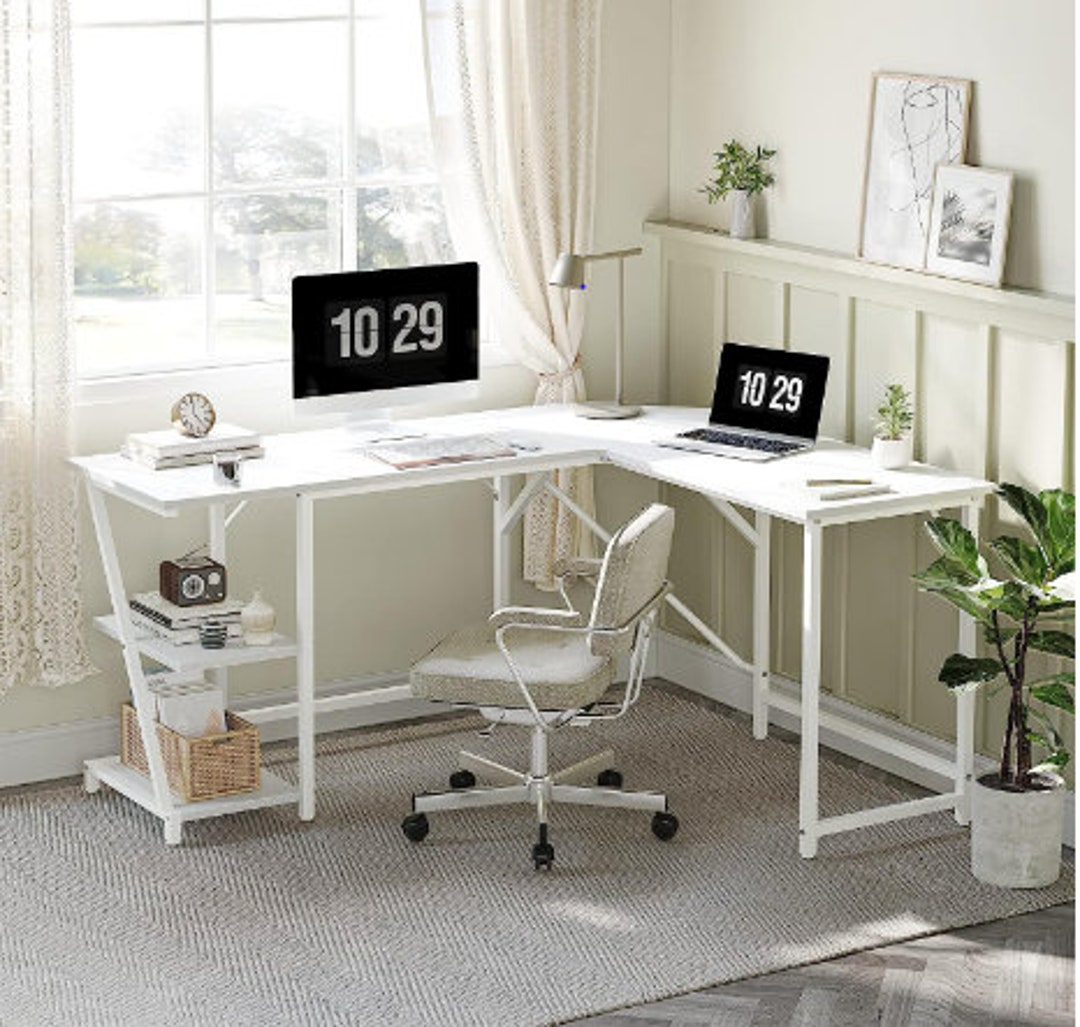 L Shaped White Desk - Etsy